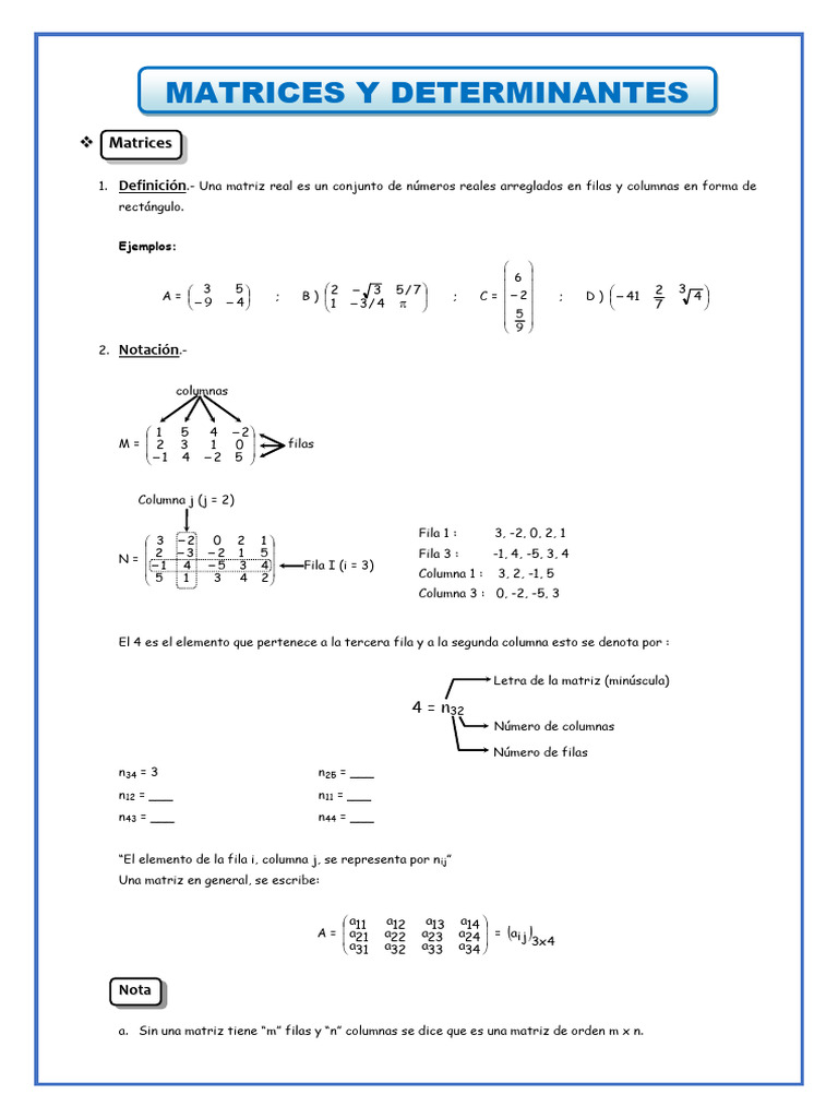 Ejercicios de Matrices y Determinantes | PDF | Matriz (Matemáticas ...