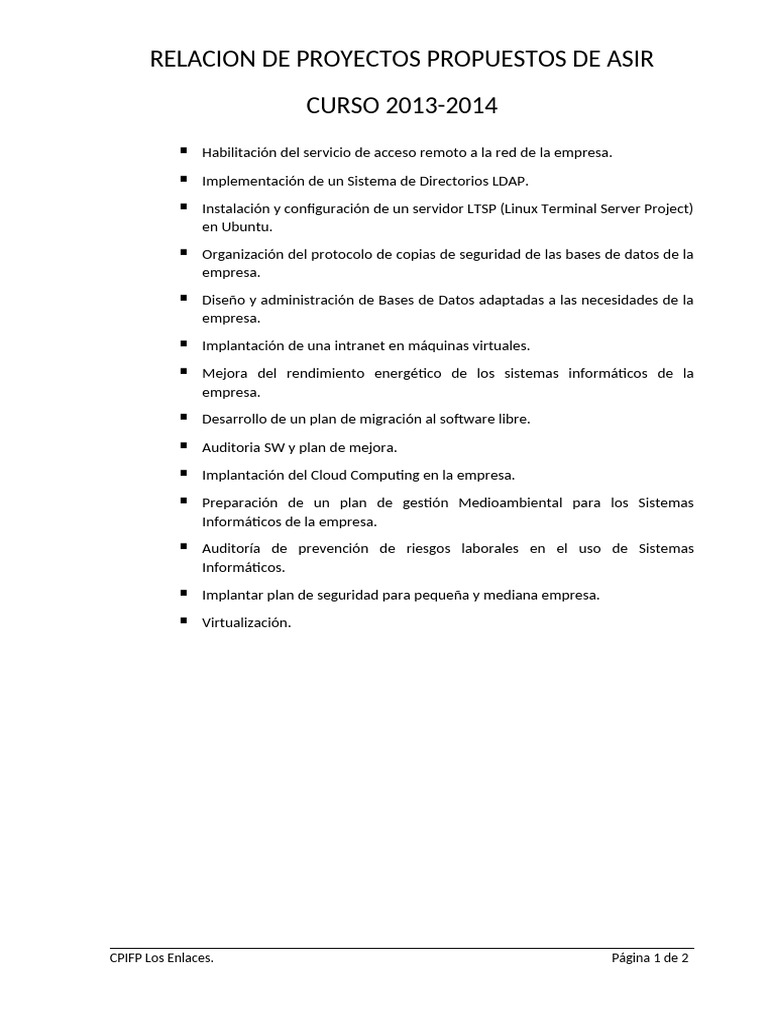 Relacion de Proyectos Propuestos 2013-2014 | PDF