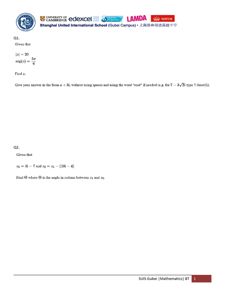 Kognity CH 4 Complex Nos Part 1 | PDF