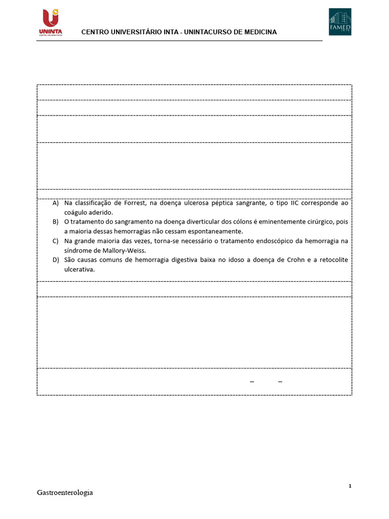 Gabarito Aim2 Gastroenterologia T37a - 02.09.2024 | PDF | Doença de ...