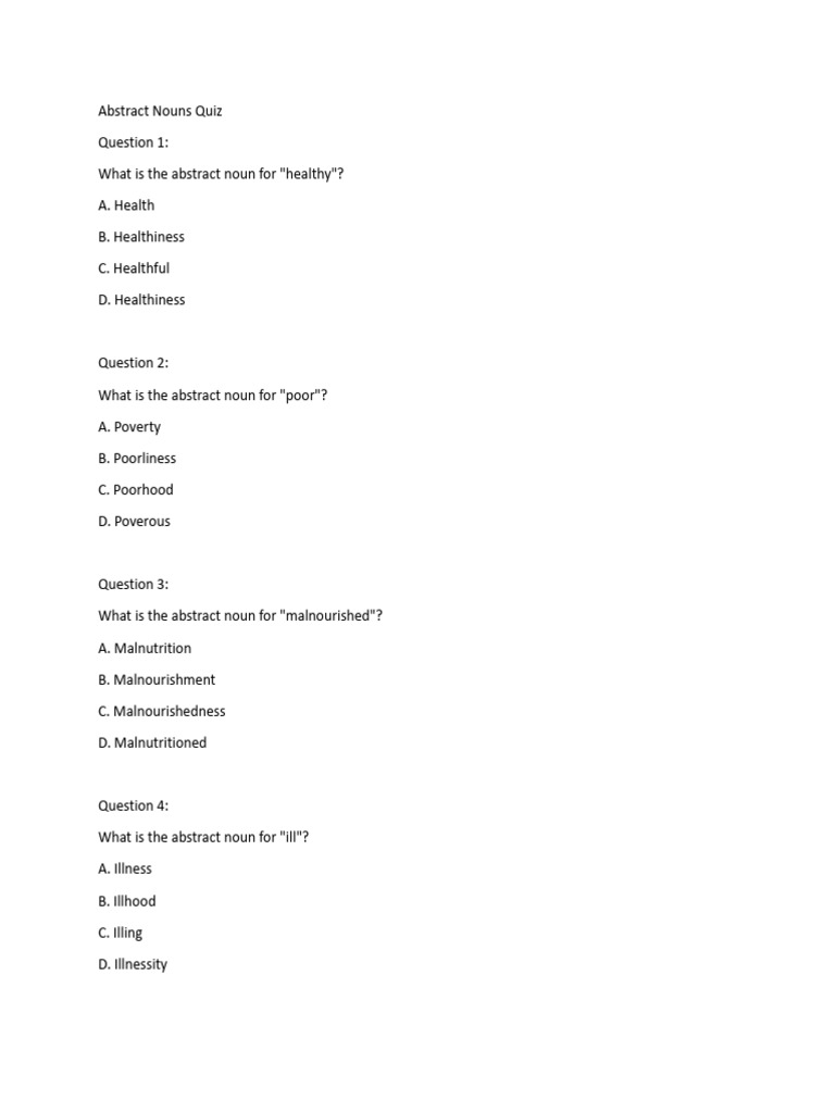 Abstract Nouns Quiz | PDF