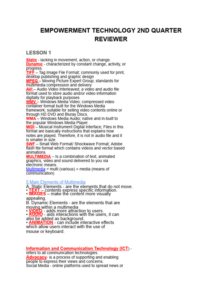 Empowerment Technology 2ND Quarter Reviewer | PDF | Multimedia | Video