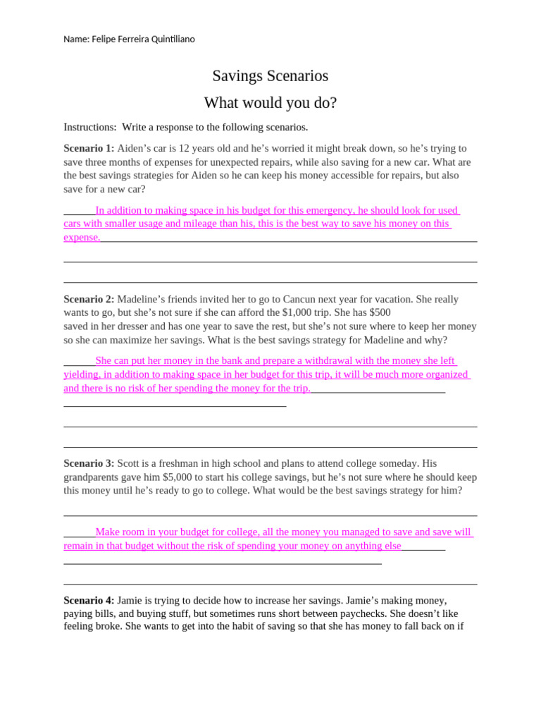 Savings Scenarios | PDF | Money