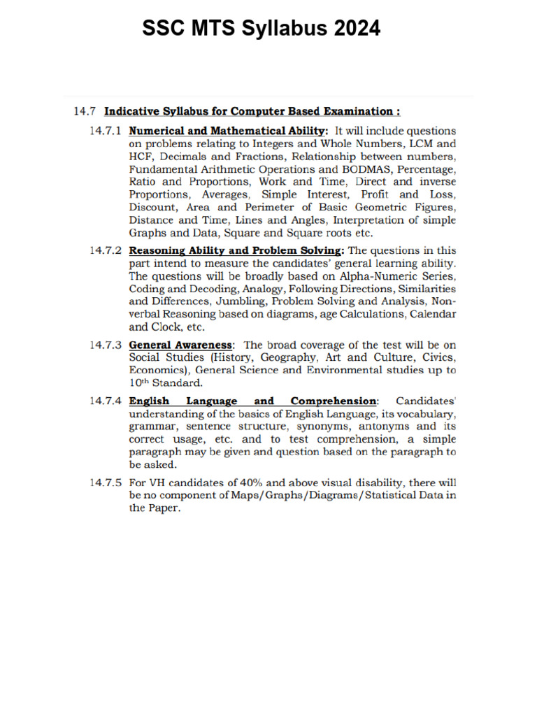 SSC MTS Syllabus 2024 | PDF