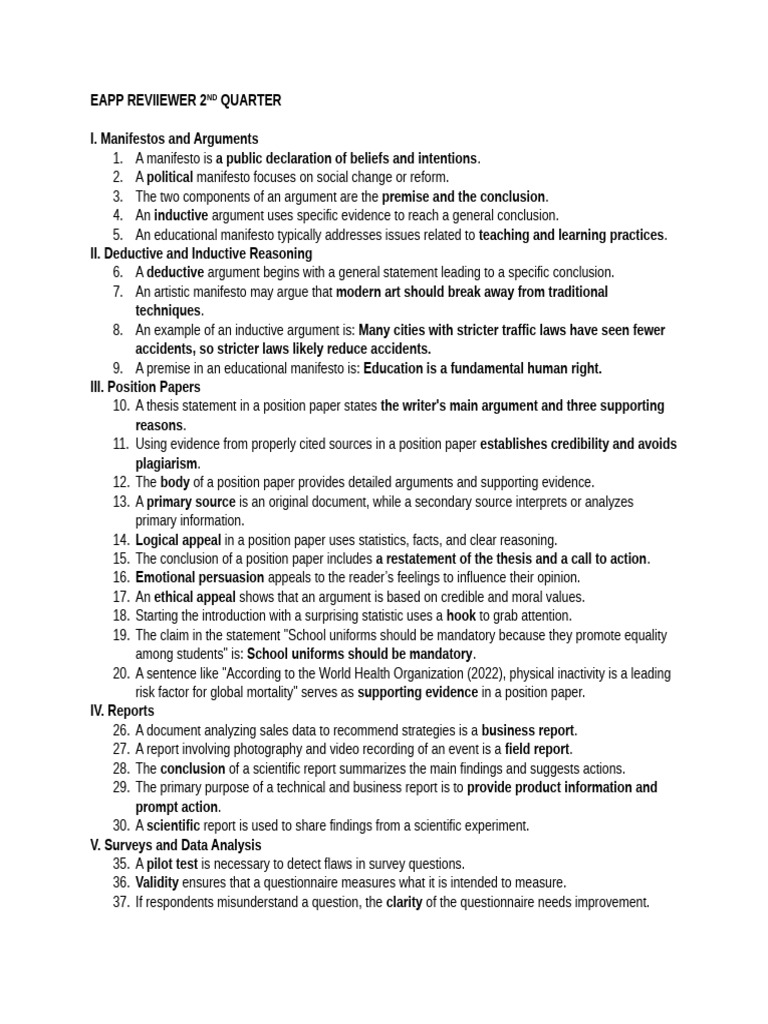 Eapp Reviiewer 2ND Quarter | PDF | Argument | Survey Methodology