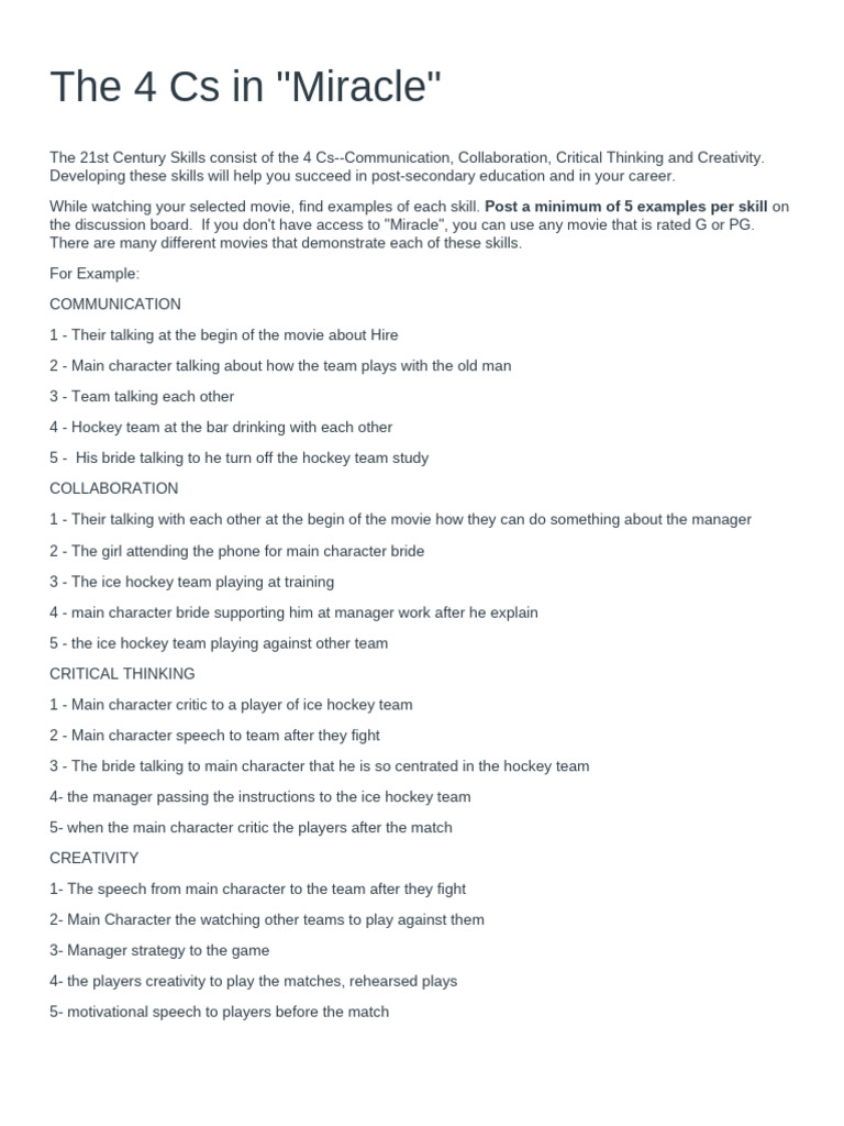 The 4 Cs in - Miracle | PDF