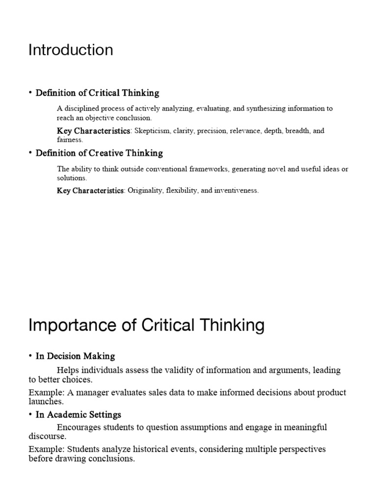 Presentation Critical Thinking and Creative Thinking | PDF