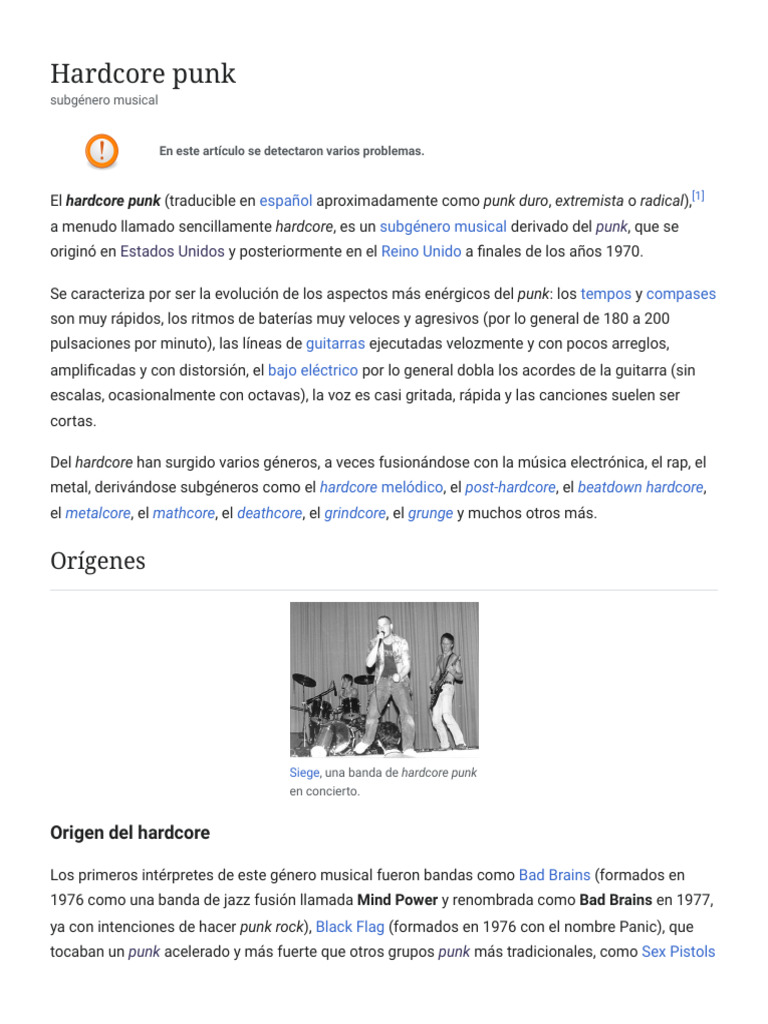 Hardcore Punk - Wikipedia, La Enciclopedia Libre | PDF | Hardcore punk ...