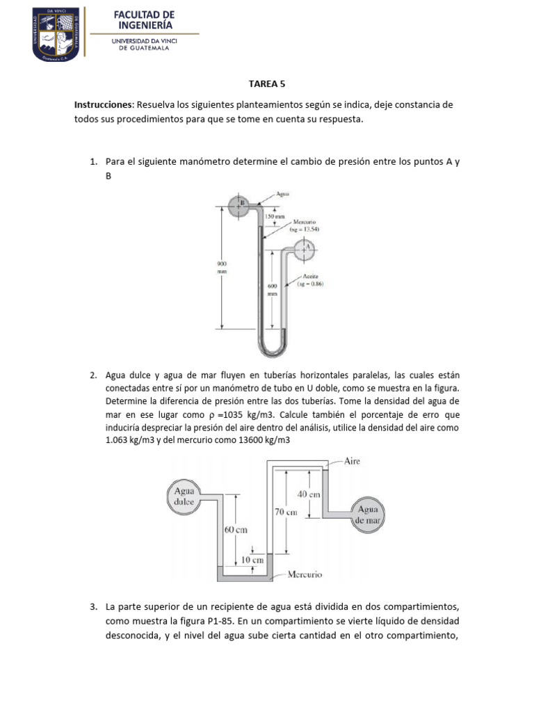 Tarea de Mecánica de Fluidos | PDF