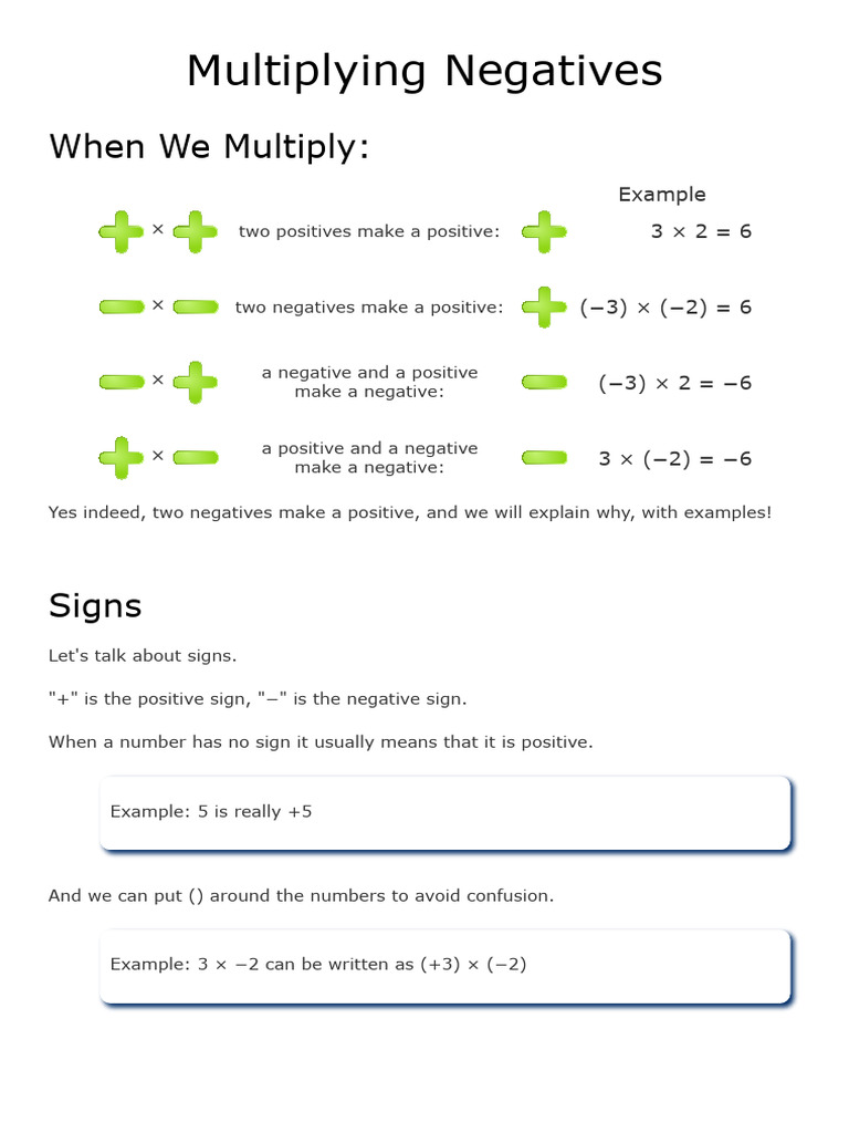 01 Multiplying Negatives Makes A Positive | PDF