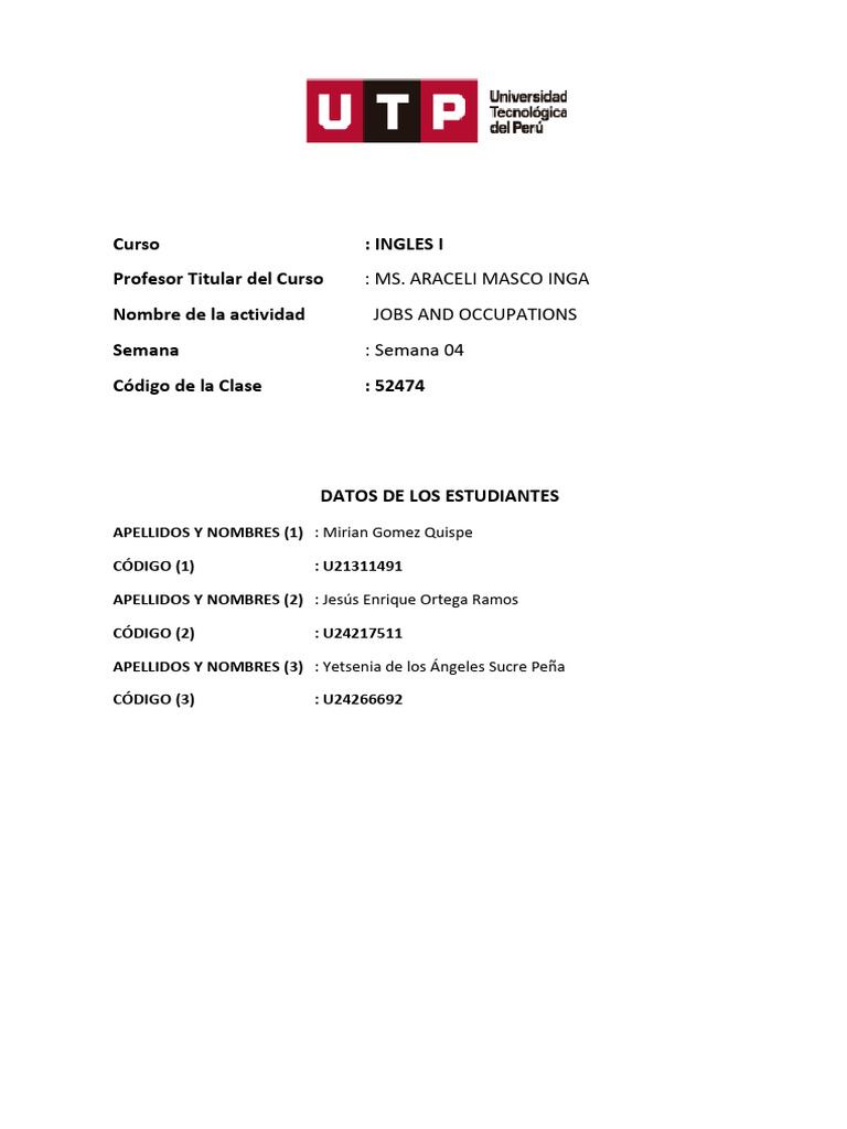 Week 04: Jobs and Occupations Assignment | PDF
