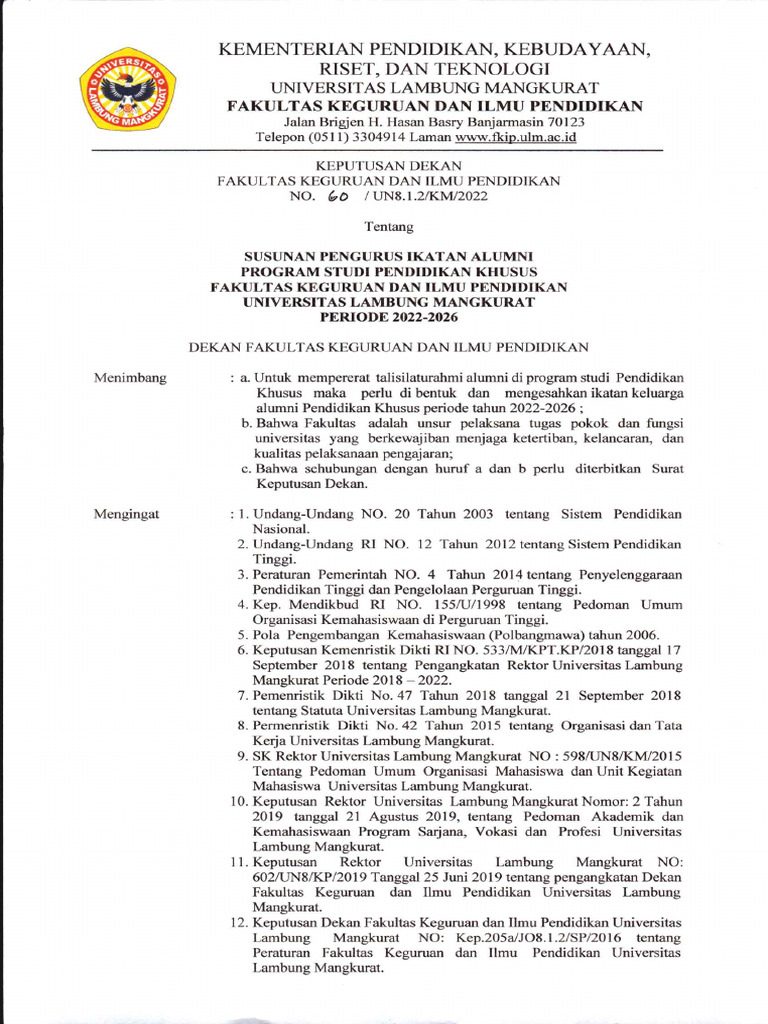 SK Susunan Pengurus Ikatan Alumni PKH Tahun 2022 - 2026 | PDF