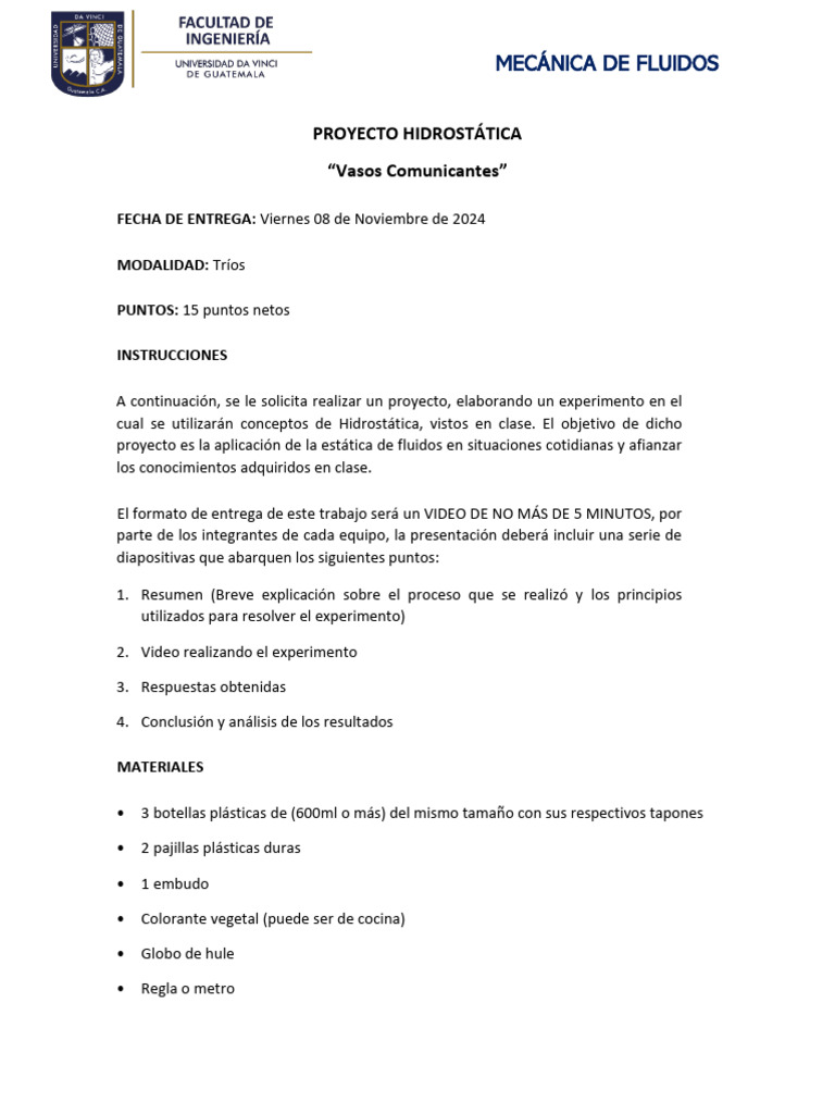 Proyecto Hidrostática 2024 | PDF | Presión | Agua