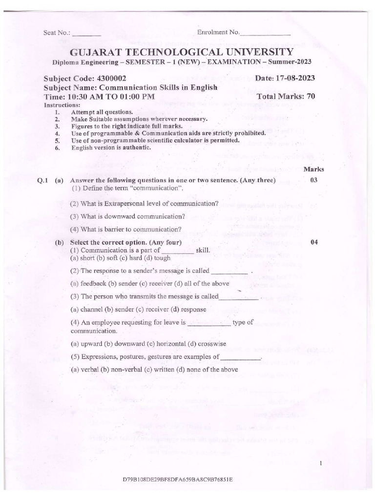 QP-Summer - 2023-CSE - 241 | PDF