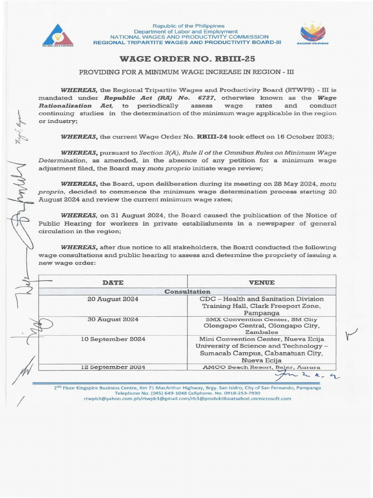 Wage Order No. RBIII 25 | PDF | Wage | Employment