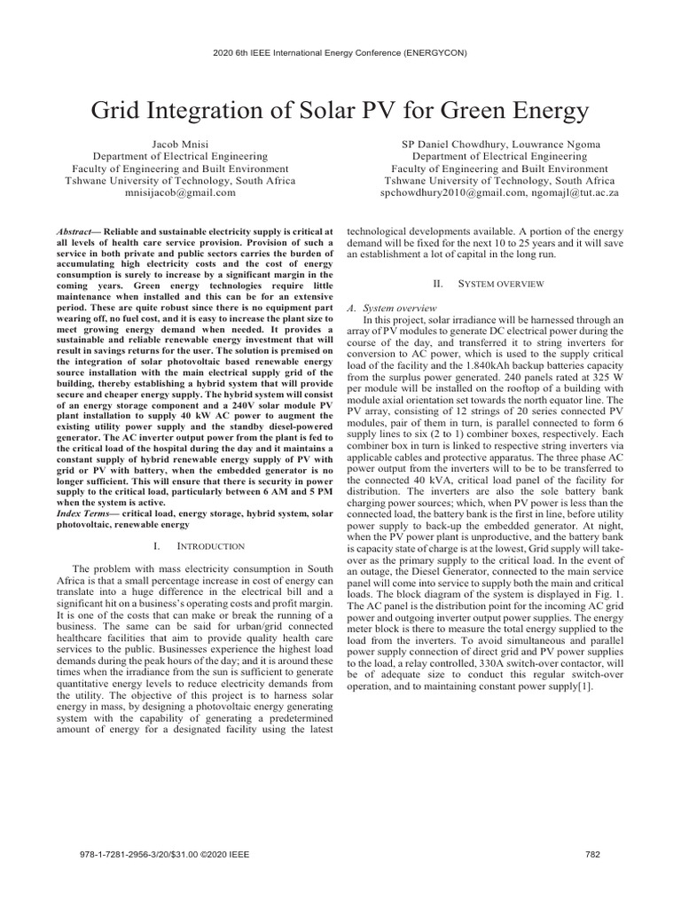 Solar PV Grid Integration for Healthcare | PDF | Photovoltaic System ...