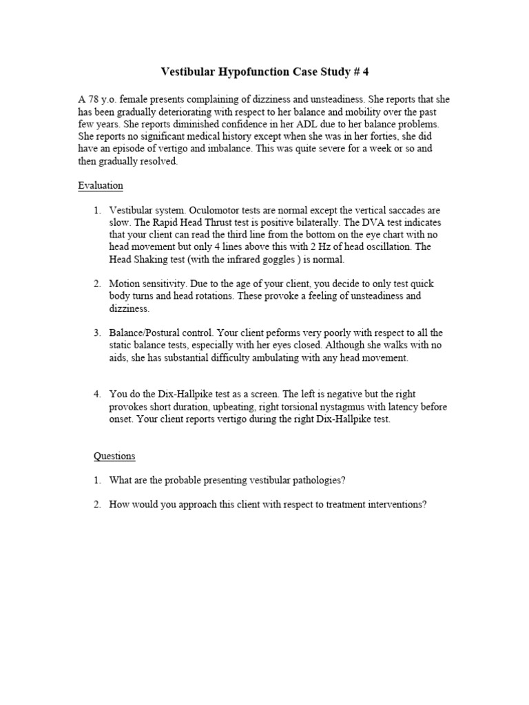 Vestibular Case Study for Clinicians | PDF