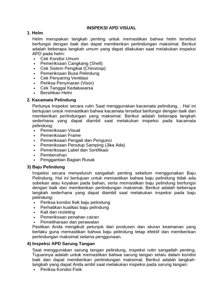 Inspeksi APD Visual | PDF