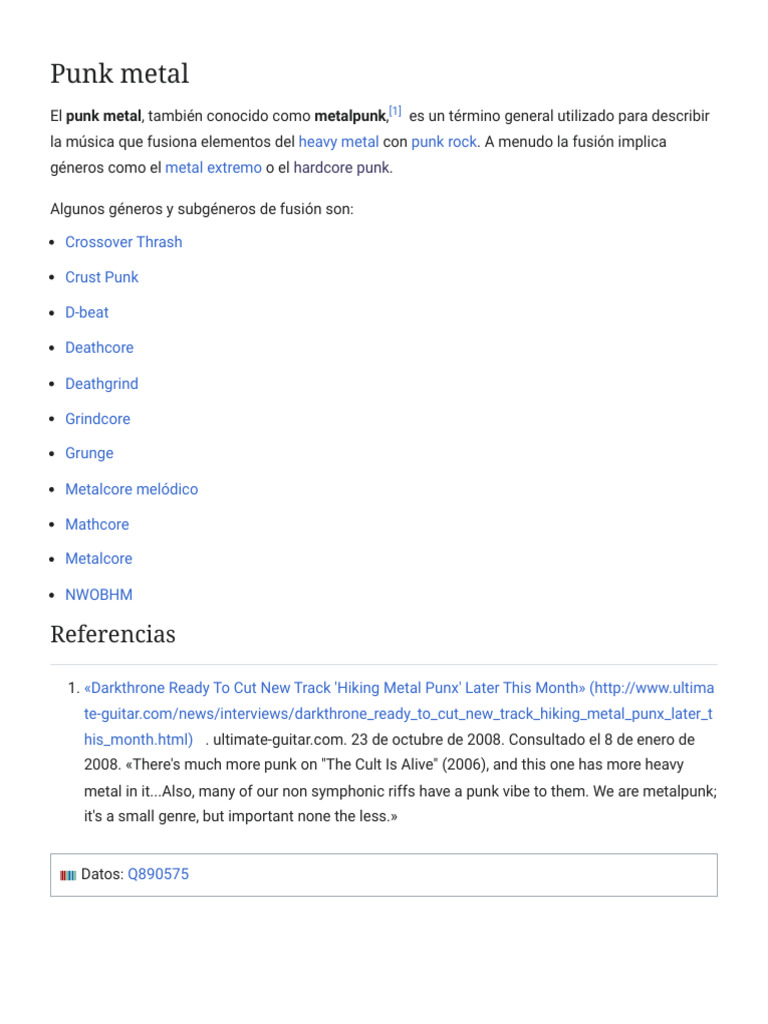 Punk Metal - Wikipedia, La Enciclopedia Libre | PDF