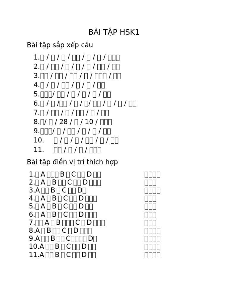 BÀI TẬP HSK1 | PDF