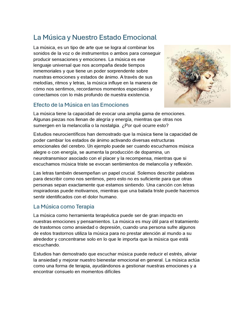 Efectos de la Música en las Emociones | PDF | Las emociones | Estado de ...