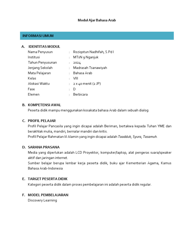 Modul Ajar 8.1 - Kalam | PDF