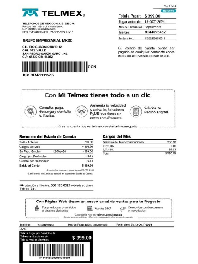 Recibo Telmex | PDF