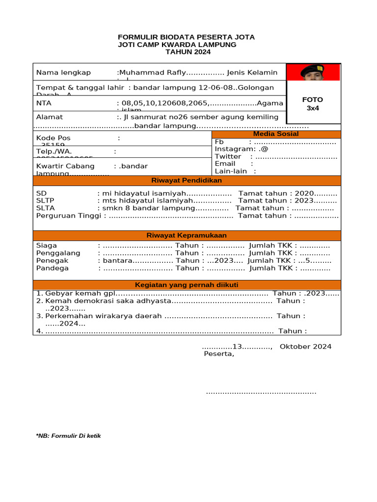 Bio Data Jota Joti | PDF