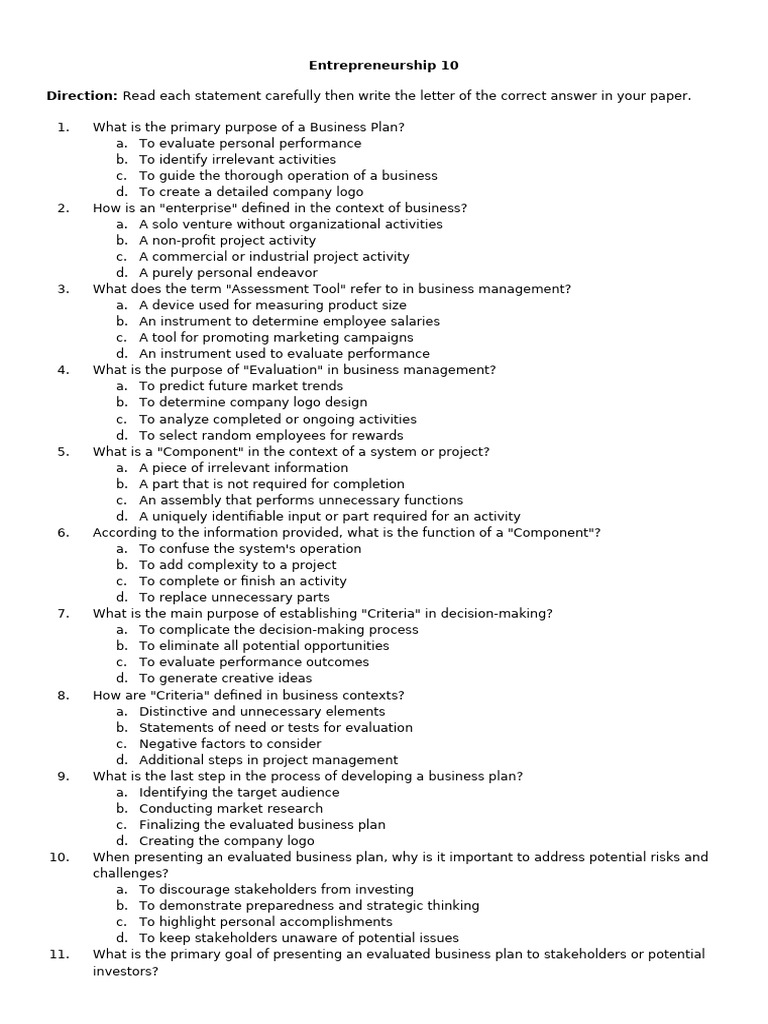 Pre Test in Entrep 2023 2024 | PDF | Pricing | Cost Of Goods Sold