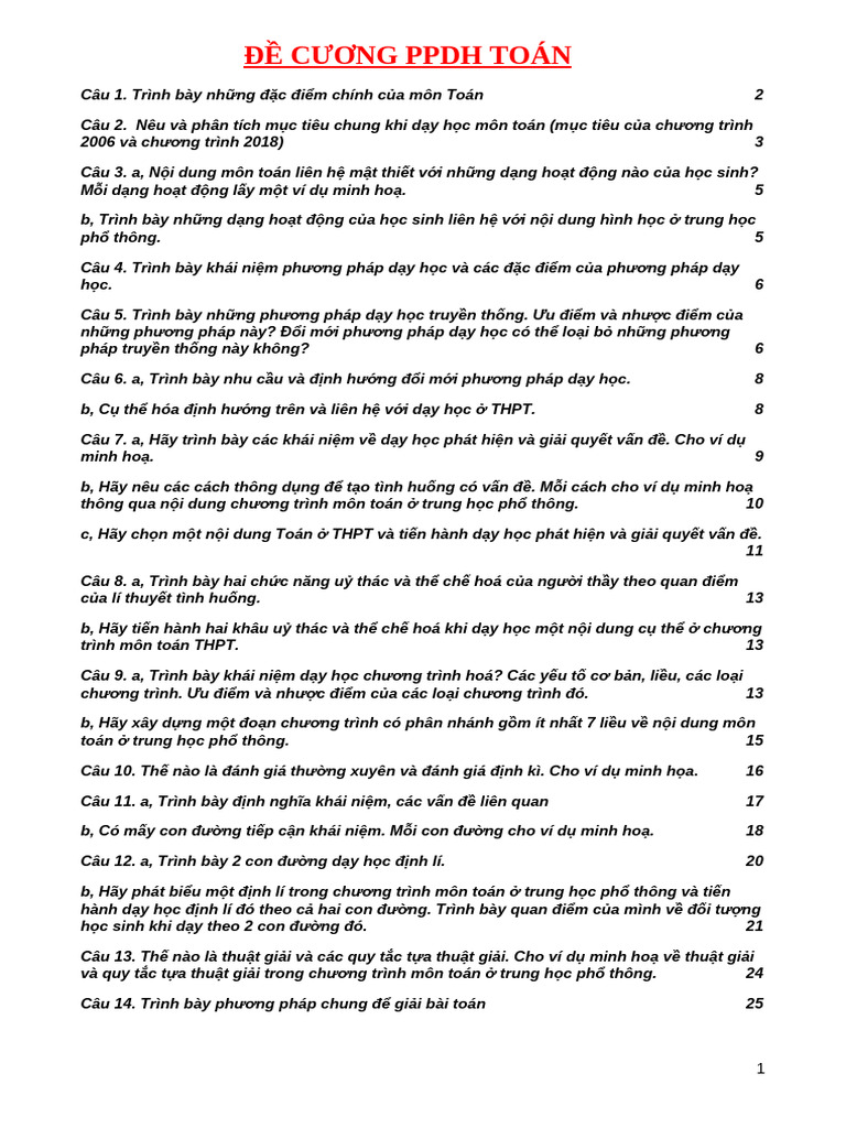 Đề Cương Ppdh Toán 1 | PDF