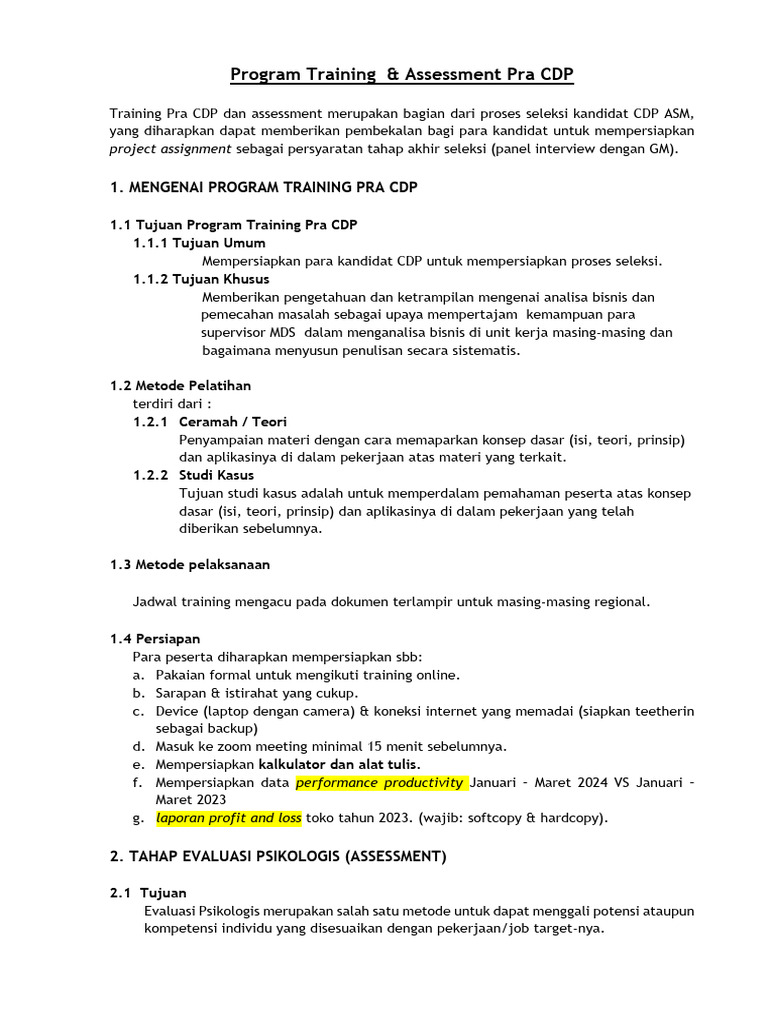 Mengenai Training Pra CDP ASM - 2024 | PDF