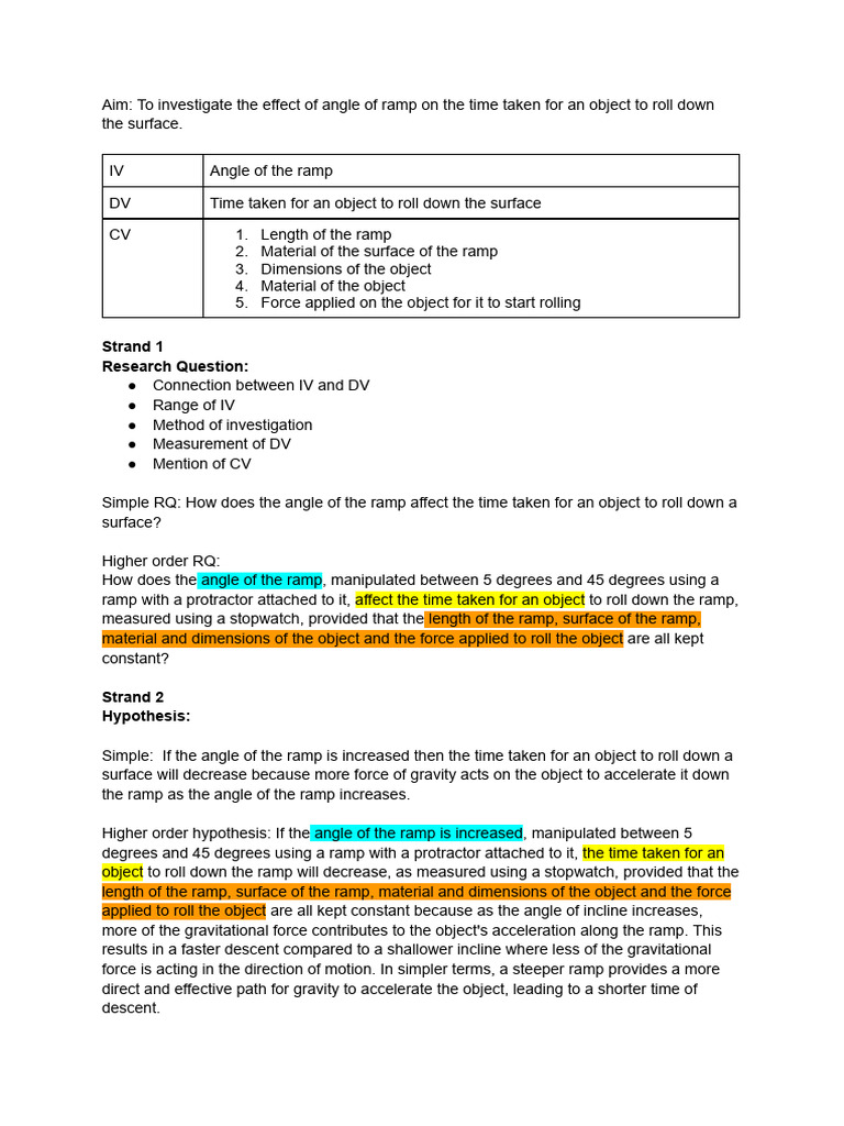 Angle of Ramp Vs Time Taken For Object To Fall | PDF | Force | Accuracy ...
