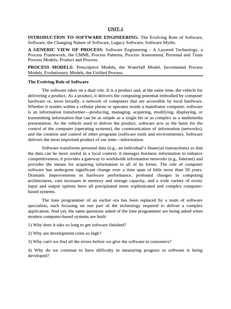 Unit 1 | PDF | Software Development Process | Software Prototyping