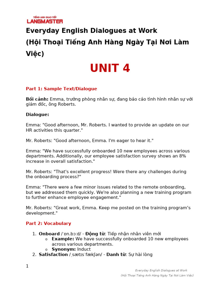 Everyday English Dialogues at Work - UNIT 4 | PDF