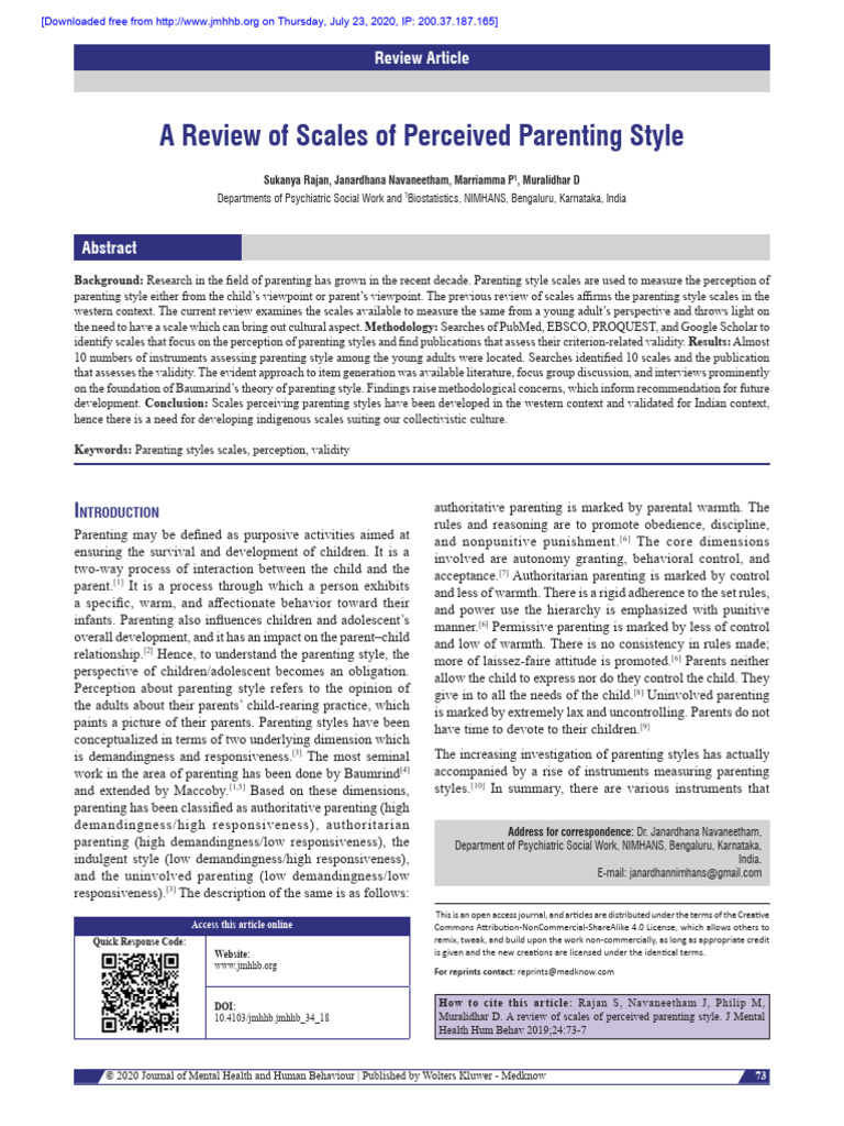 A Review of Scales of Perceived Parenting Style | PDF | Parenting ...