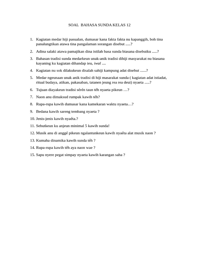 Soal Sunda Kelas 12 | PDF