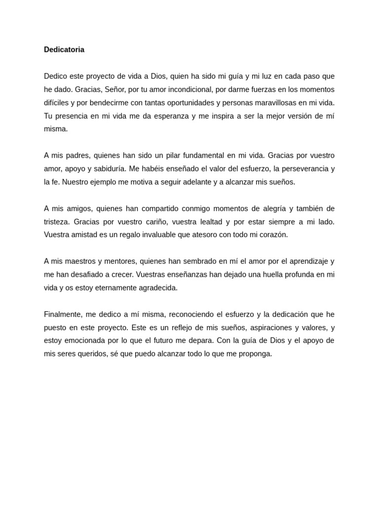 Dedicatoria y Metas Personales | PDF | Amor | Gratitud