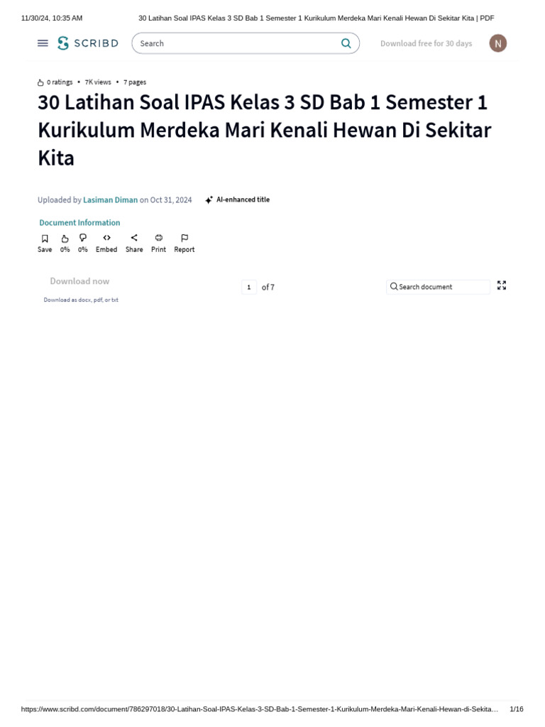 30 Latihan Soal IPAS Kelas 3 SD Bab 1 Semester 1 Kurikulum Merdeka Mari Kenali Hewan Di Sekitar ...