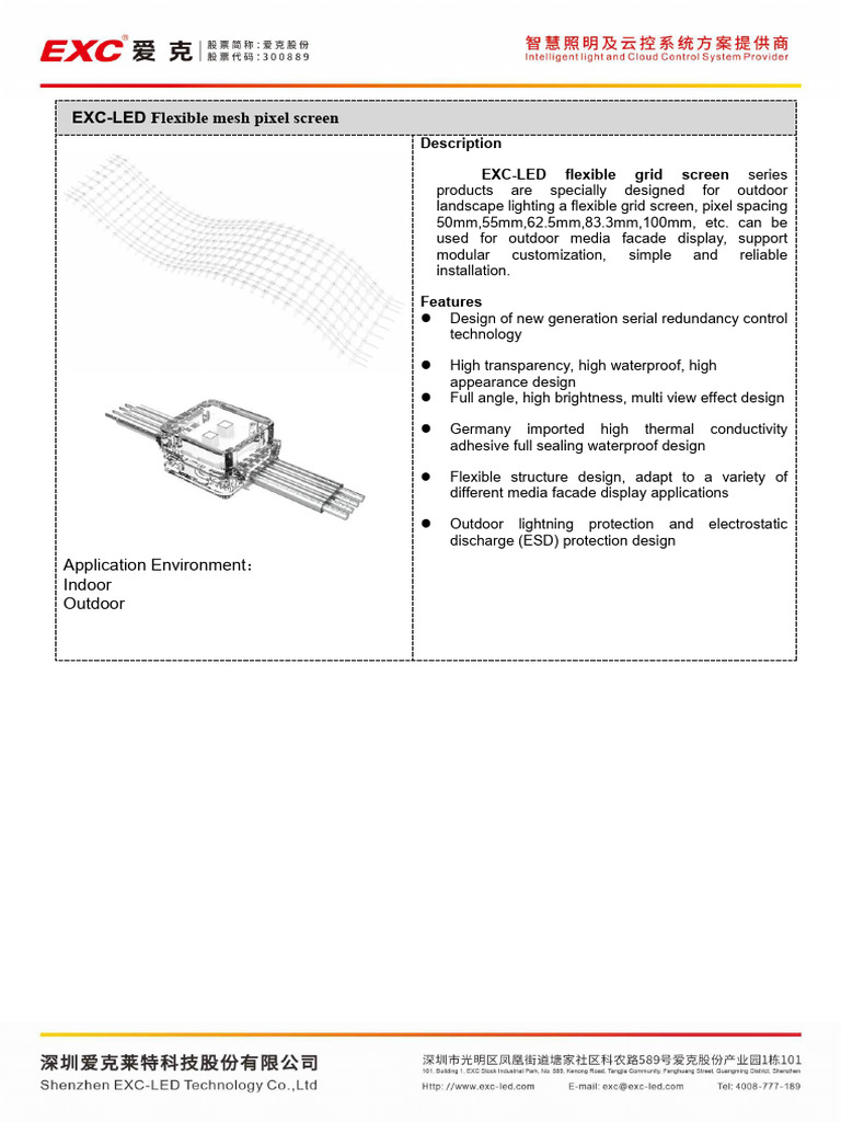 EXC-LED P20LB 1M16PIXELS Flexible Mesh Pixel Screen Specification | PDF ...