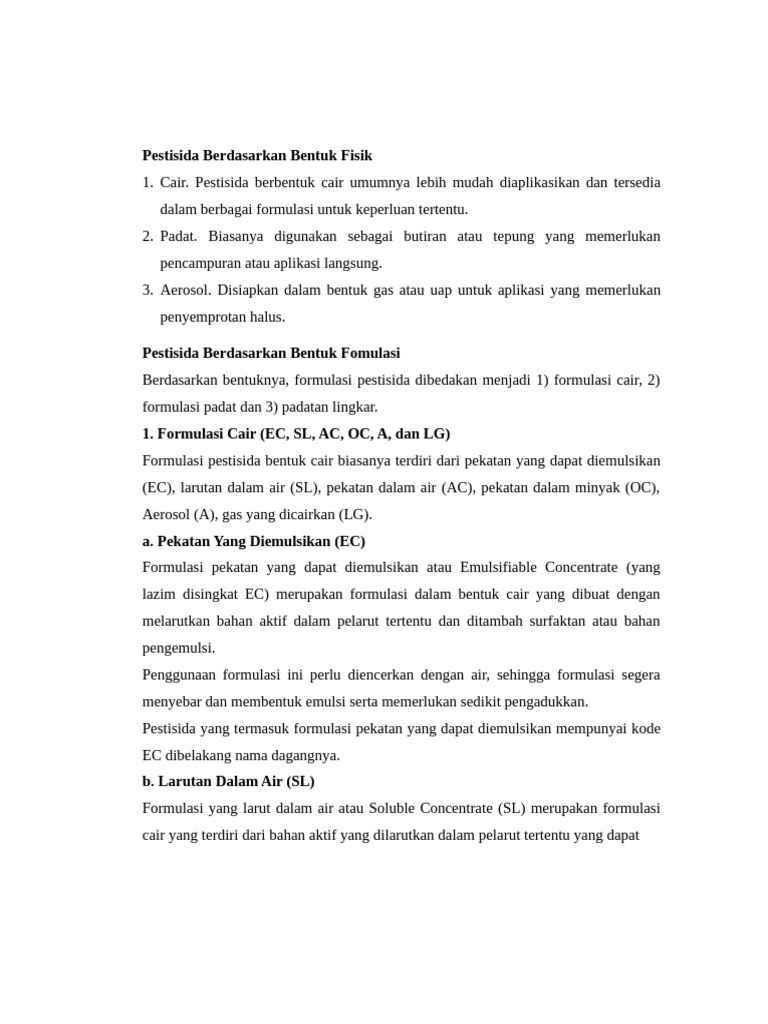 Pestisida Berdasarkan Bentuk Fisik Dan Formulasi | PDF