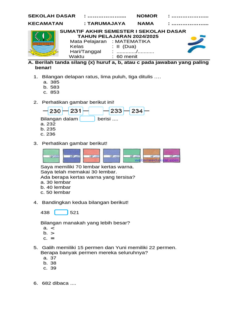 Sas MTK Kelas 2 SMTR 1 | PDF