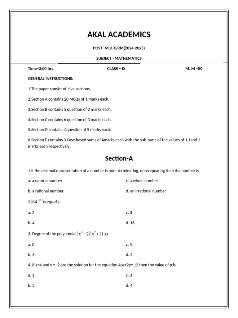 Math Exam Grade 9 | PDF | Triangle | Mathematics