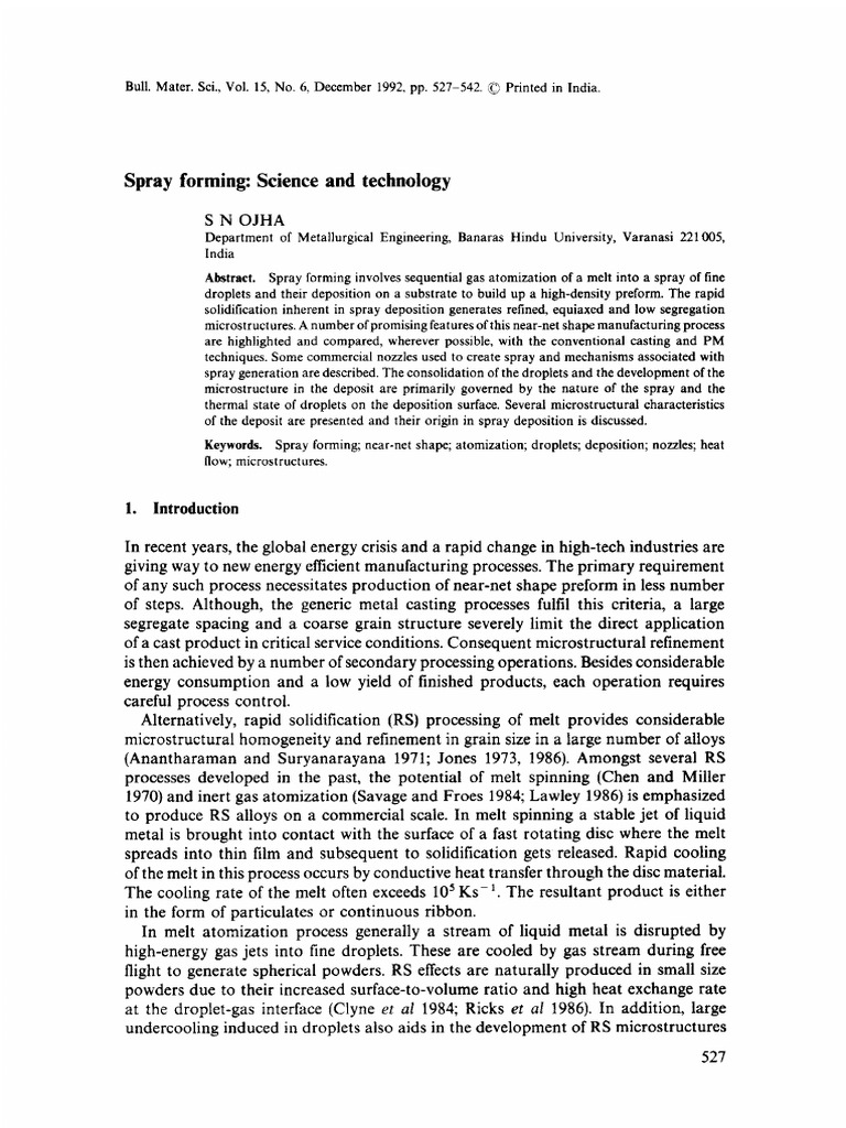 Spray Forming | PDF | Materials Science | Secondary Sector Of The Economy