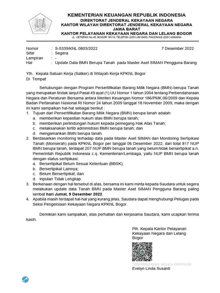 Update Data BMNBerupa Tanahpada Master Aset SIMANPengguna Barang | PDF
