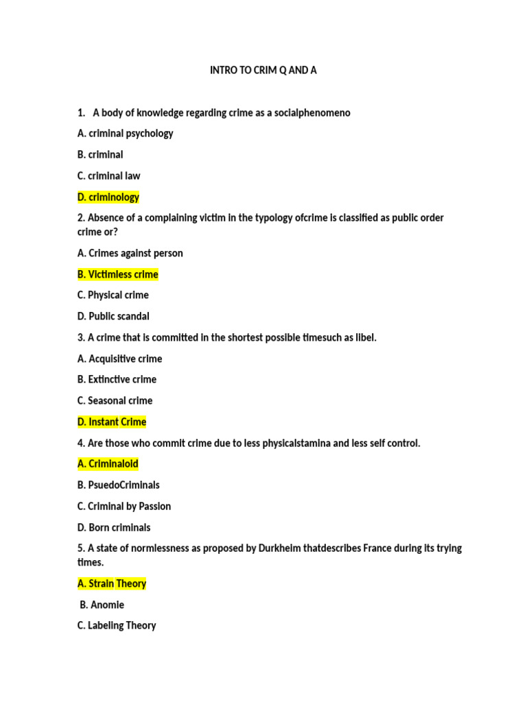 Intro To Crim Q and A | PDF | Criminology | Crimes