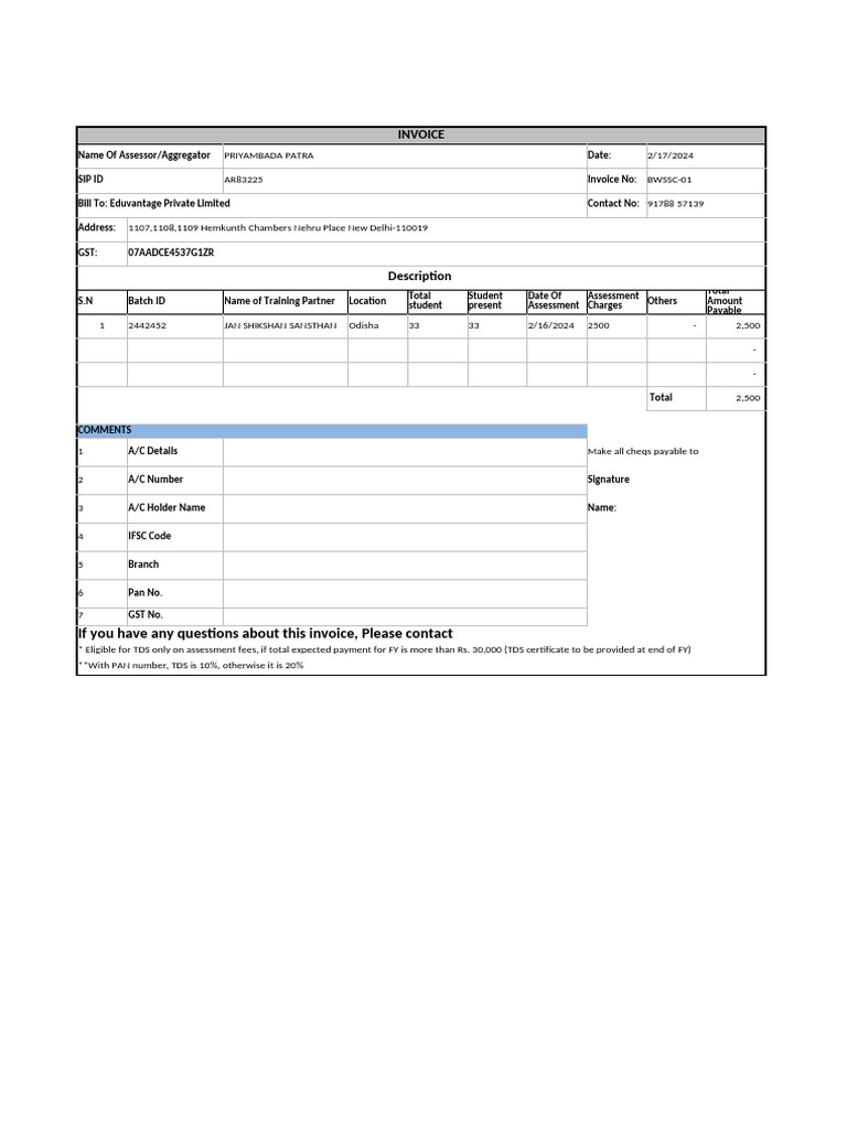 Assessor Invoice Format | PDF | Invoice | Payments
