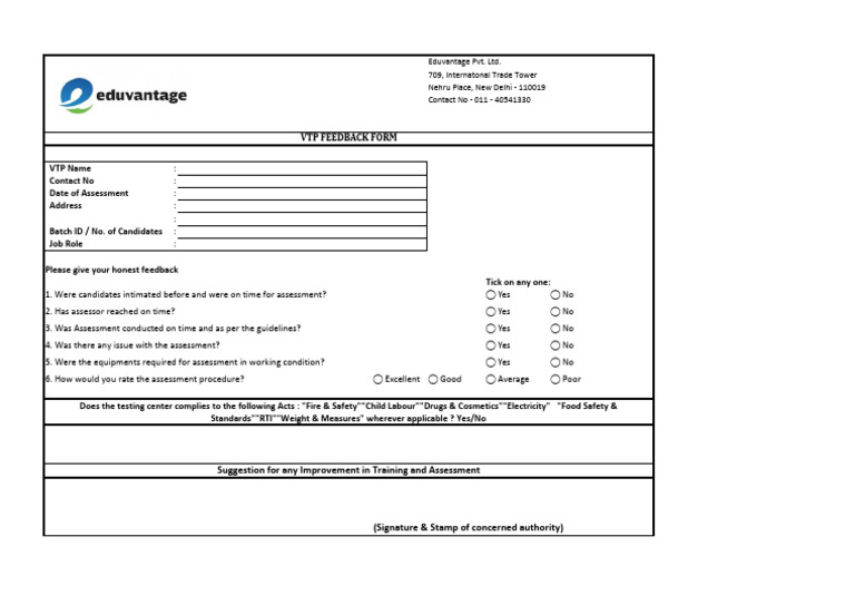 VTP Feedback Form | PDF