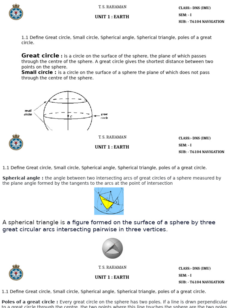 Ud11t6104-Terrestrial Navigation PPT - 6th Revision - Aug2024 Batch Onwards | PDF | Equator ...