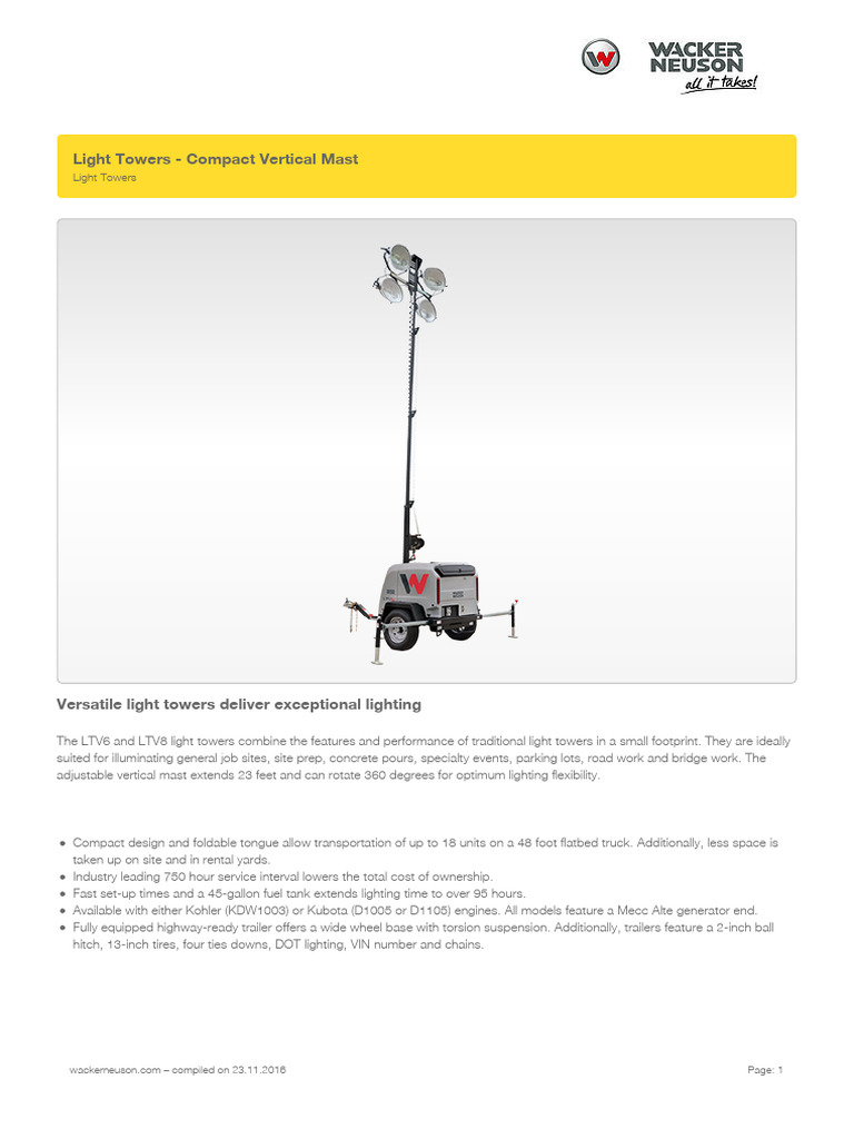 Wacker Neuson LTV6 LTV8 Narrow Body Light Brochure | PDF | Engines ...
