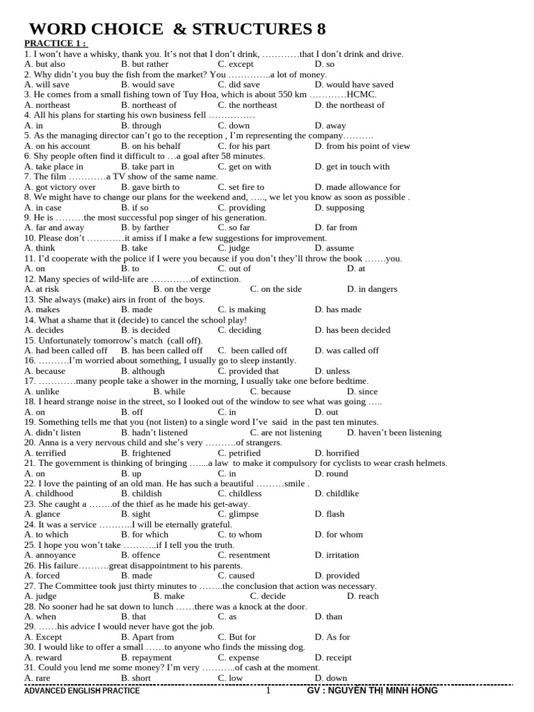 4a. Word Choice and Structure 8 | PDF